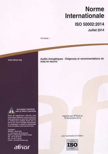 Norme internationale ISO 50002:2014 Audits... de AFNOR - Livre - Decitre