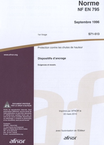 Norme NF EN 795 - Protection contre les chutes de... de AFNOR - Livre ...