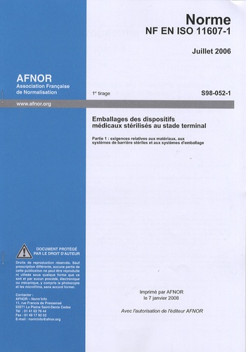 Norme NF EN ISO 11607-1 Emballages des... de AFNOR - Livre - Decitre