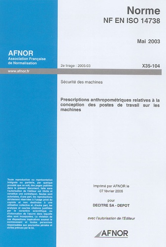 Norme NF EN ISO 14738, Mai 2003 Sécurité des... - AFNOR - Livres ...