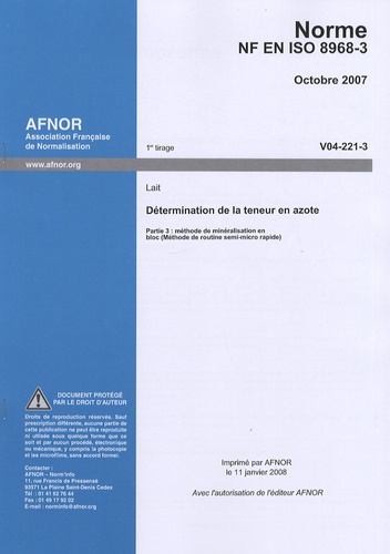 Norme NF EN ISO 8968-3 Détermination de la... de AFNOR - Livre - Decitre