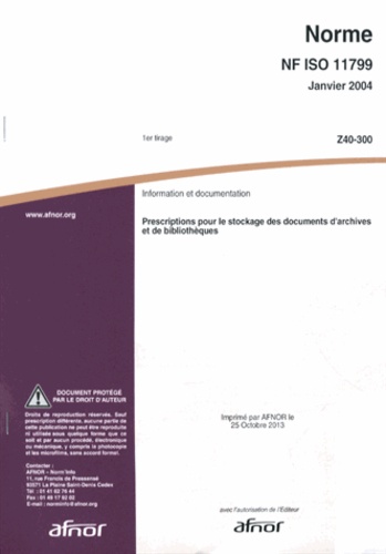 Norme NF ISO 11799 Information et documentation -... de AFNOR - Livre ...
