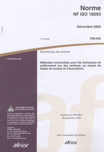 Norme NF ISO 18593 Microbiologie des aliments -... de AFNOR - Livre ...