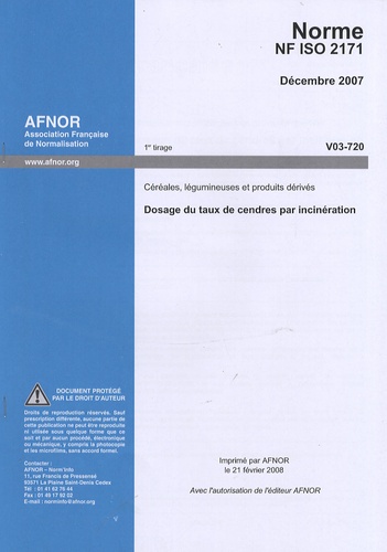 Norme NF ISO 2171 Céréales, légumineuses et... de AFNOR - Livre - Decitre