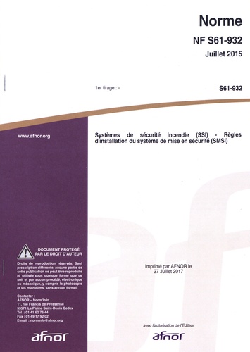 Norme NF S61-932 Systèmes de sécurité incendie... - AFNOR - Livres - Furet du Nord
