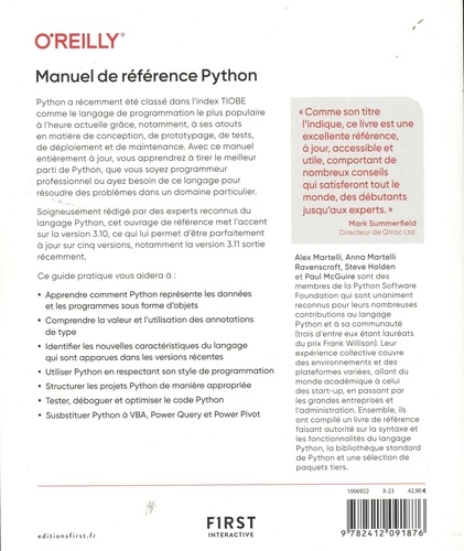 Manuel de référence Python de Alex Martelli - Grand Format - Livre ...