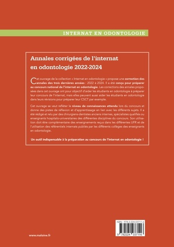 Annales corrigées de l'internat en odontologie... de Alexandre Baudet ...