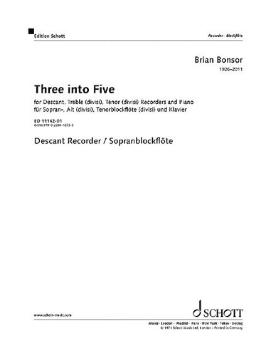 Edition Schott . Three into Five - recorders... de Brian Bonsor - Livre ...