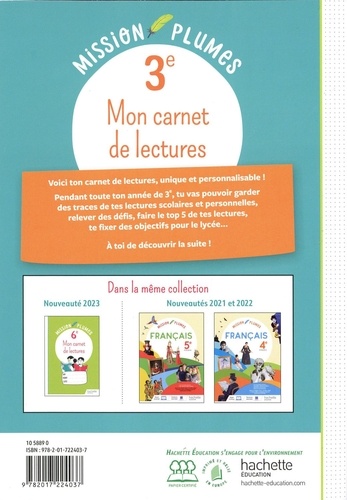 Mon carnet de lectures 3e Mission plumes de Céline Walkowiak - Grand ...