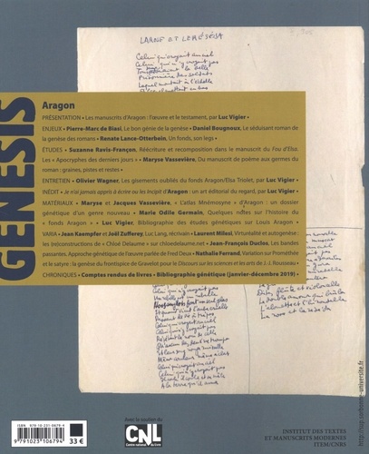 Genesis N° 50/2020. Aragon - Luc Vigier - Livres - Furet du Nord