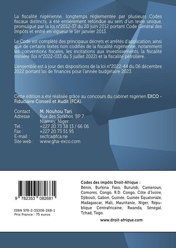 Niger - Code général des impôts de Droit-Afrique - Grand Format - Livre - Decitre