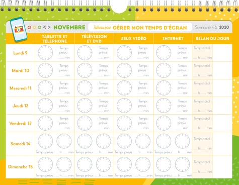 Tableau hebdomadaire pour gérer mon temps d'écran de Editions 365 ...