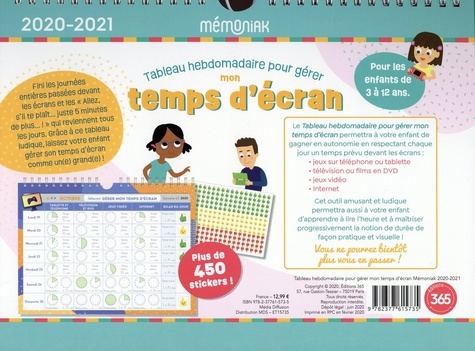 Tableau hebdomadaire pour gérer mon temps d'écran - Editions 365 ...