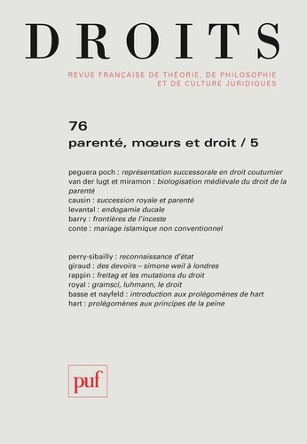 Droits N° 76/2023. Parenté, moeurs et droit -... de Nicolas Bréon ...