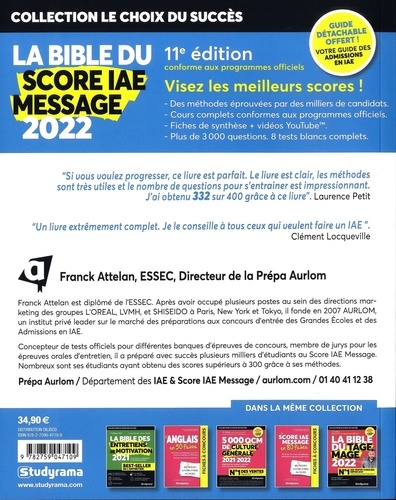 La bible du score IAE message - Avec 1 guide... de Franck Attelan - Grand Format - Livre - Decitre