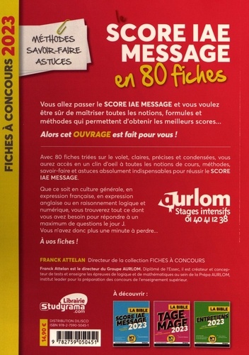 Score IAE Message en 80 fiches - Méthodes,... de Franck Attelan - Grand Format - Livre - Decitre