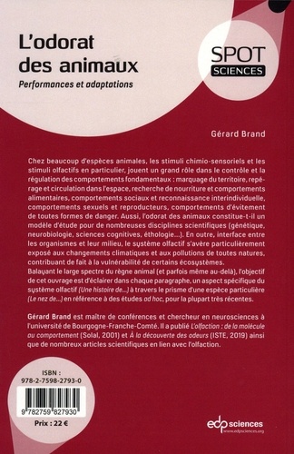 L'odorat des animaux - Performances et adaptations de Gérard Brand - Grand Format - Livre - Decitre