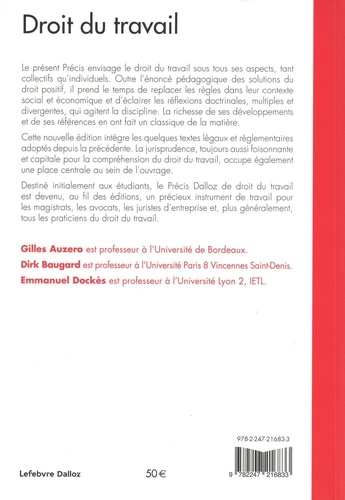 Droit du travail de Gilles Auzero - Grand Format - Livre - Decitre