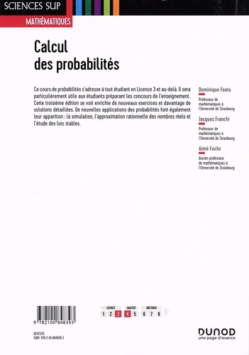 Calcul des probabilités - Cours, exercices et... de Dominique Foata ...
