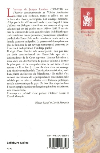 Histoire constitutionnelle de l'Union américaine de Jacques Lambert - Grand Format - Livre - Decitre