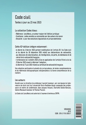 Code civil de Laurent Leveneur - Grand Format - Livre - Decitre