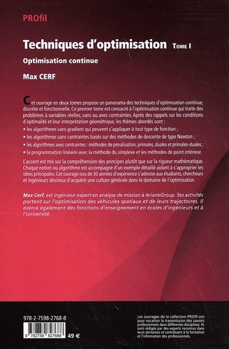 Techniques d'optimisation - Tome 1, Optimisation... de Max Cerf - Grand Format - Livre - Decitre