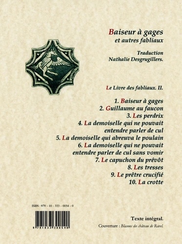 Le livre des fabliaux Tome 2. Baiseur à gages et... de Nathalie ...