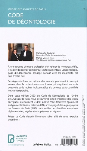 Code de déontologie de Ordre des avocats de Paris - Grand Format ...