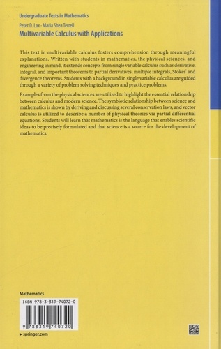 Multivariable Calculus with Applications de Peter D. Lax - Livre - Decitre