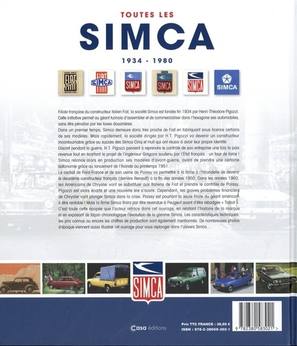 Toutes les Simca - 1934 - 1980 de Romain Gaulin - Beau Livre - Livre ...