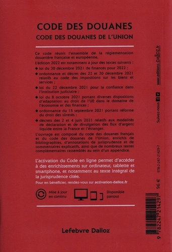 Code des douanes - Code des douanes de l'union... de Sébastien Jeannard - Grand Format - Livre ...