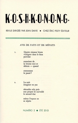 Koshkonong N° 2. de Jean Daive - Grand Format - Livre - Decitre