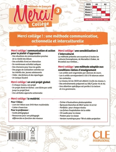 Merci ! Collège 3 A1 - Méthode de français de Sophie Champagne - Grand ...