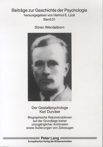 Der Gestaltpsychologe Karl Duncker -... de Sören Wendelborn - Livre ...