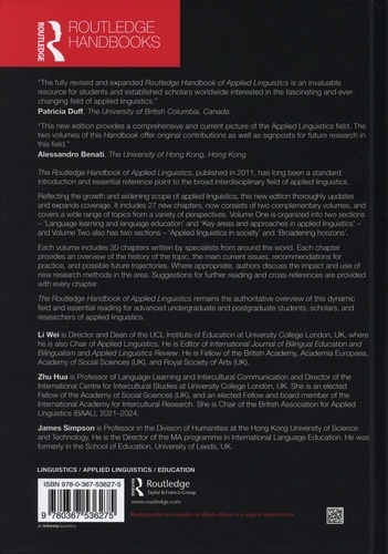 The Routledge Handbook of Applied Linguistics -... de Wei Li - Grand Format - Livre - Decitre